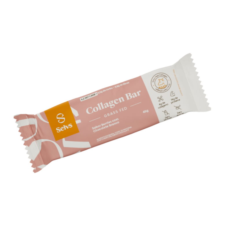 Selvs Collagen Bar | Barrinha Proteica com Colágeno | Berries Com Chocolate Branco